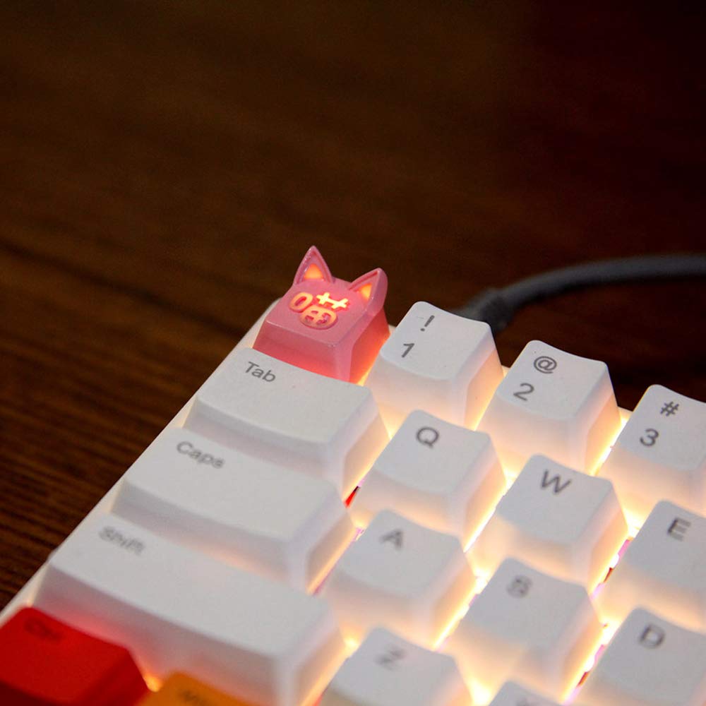 HFSECURITY Cute Cat Ears Design Backlit Keycaps for Cherry Mx Switch Mechanical Gaming Keyboard Use 3D Resin Pink Keycaps