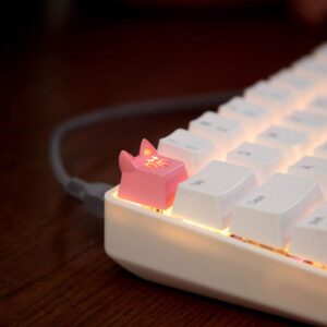 HFSECURITY Cute Cat Ears Design Backlit Keycaps for Cherry Mx Switch Mechanical Gaming Keyboard Use 3D Resin Pink Keycaps