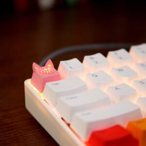 HFSECURITY Cute Cat Ears Design Backlit Keycaps for Cherry Mx Switch Mechanical Gaming Keyboard Use 3D Resin Pink Keycaps