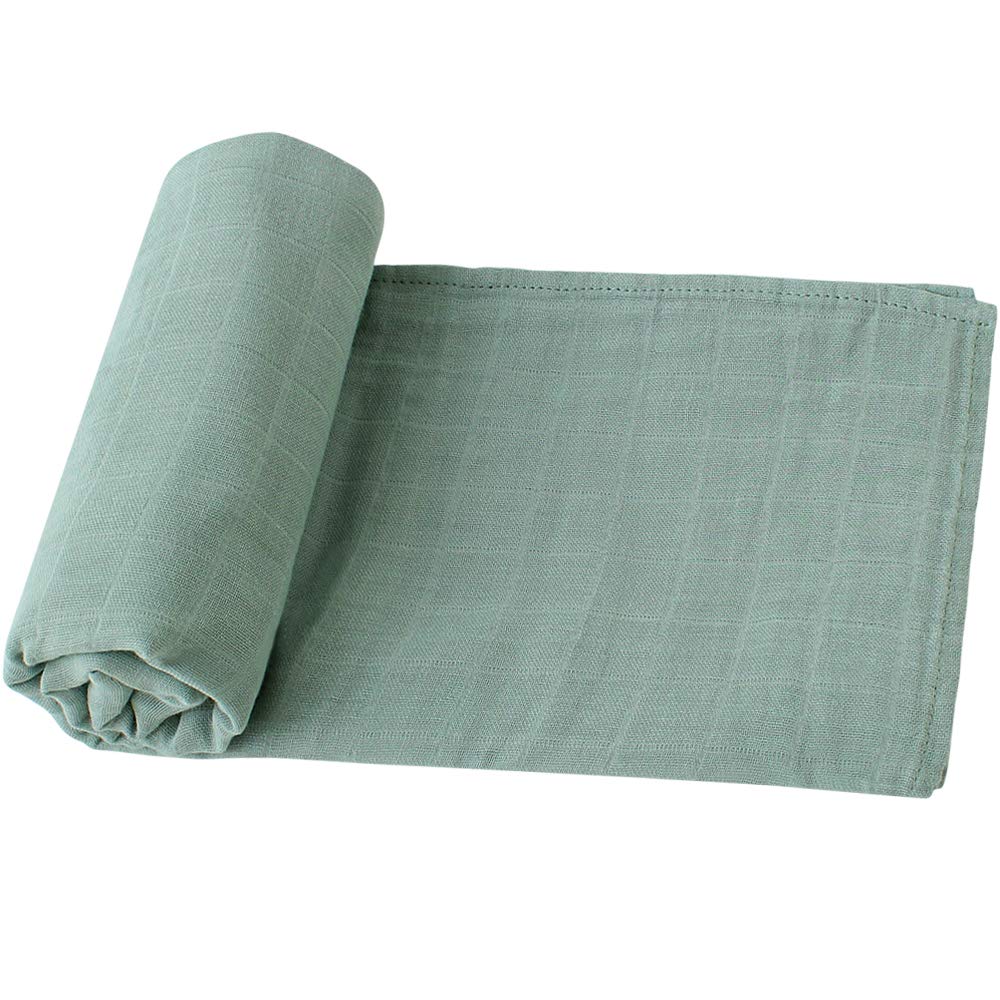 LifeTree Solid Baby Swaddle Blankets Neutral, Organic Cotton, Muslin Receiving Blanket Wrap for Boys & Girls, Large 47 x 47 inches, Newborn Swaddling Blankets (Roman Green Color)