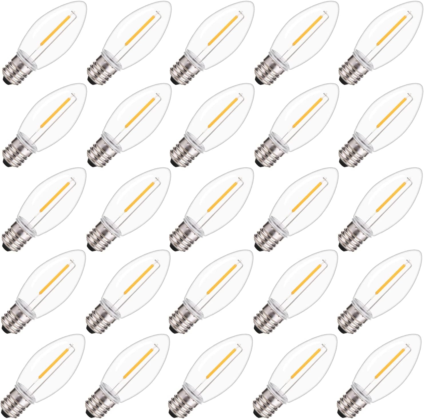 BORT 25 Pack C9 LED Replacement Light Bulb, C9 LED Bulbs for Christmas Outdoor String Lights, E17 Intermediate Base, Commercial Grade Holiday Bulbs Warm White 2700K