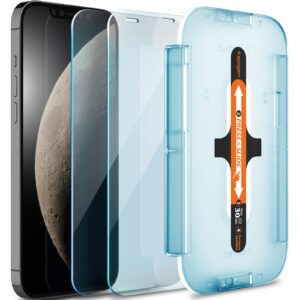 spigen tempered glass screen protector [glastr ez fit] designed for iphone 12 pro/iphone 12 - sensor protection / 2 pack