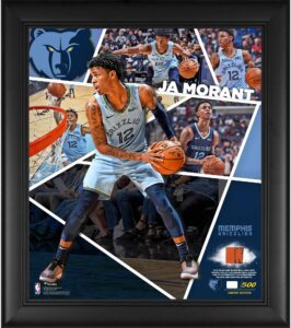 ja morant memphis grizzlies framed 15" x 17" impact player collage with a piece of team-used basketball - limited edition of 500 - nba player plaques and collages