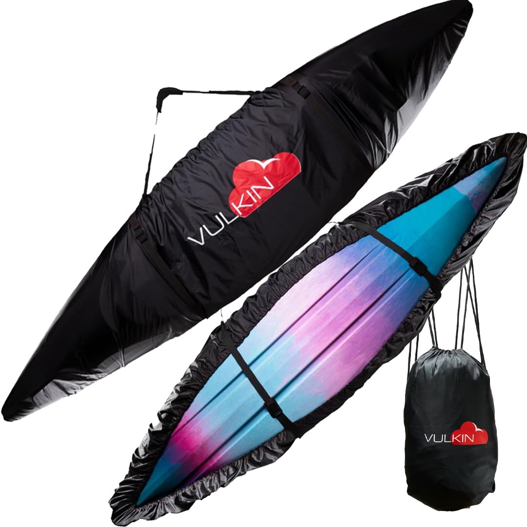 VULKIN Waterproof Kayak Cover, Tarp & Sun Skirt w/UV Protection for Fishing Kayak, Fishing Blind Port Hitch Bag. For Travel, Storage Dust Shield, Carrier w/Sling 9-10ft Black