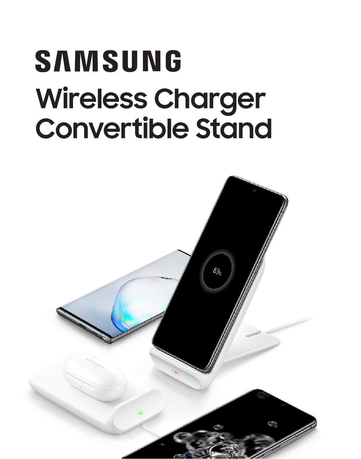 SAMSUNG Electronics Wireless Charger Convertible Qi Certified (Pad/Stand), for Galaxy Buds, Galaxy Phones, and Apple iPhone Devices - US Version - Black (US Version)