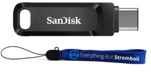 sandisk ultra 512gb dual drive go type-c for smartphone, tablets, computers (sdddc3-512g-g46) 2-in-1 usb flash drive type-a & type-c pen drive bundle with (1) everything but stromboli lanyard