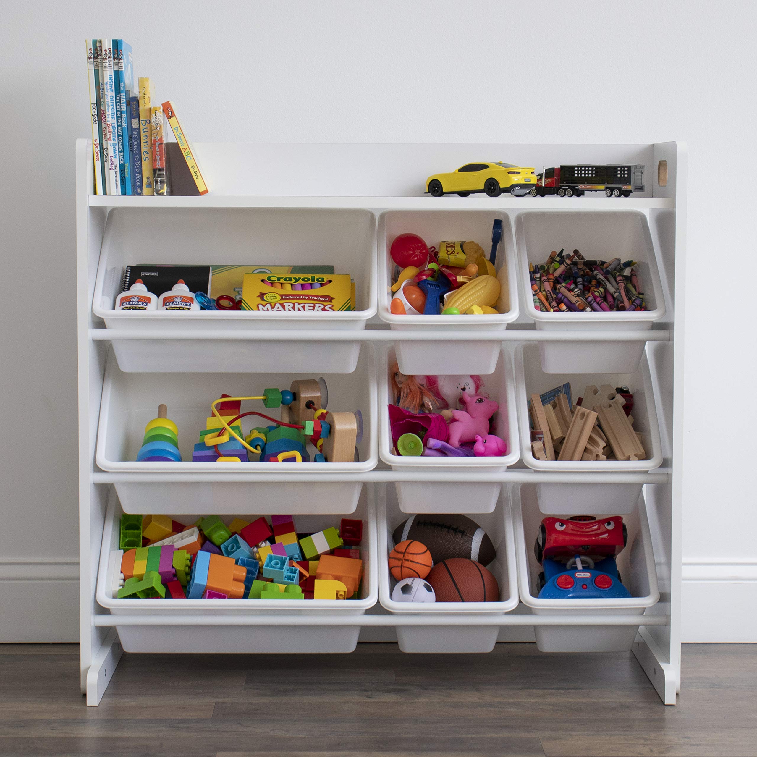 Humble Crew Toy Storage Organizer with Shelf and 9 Storage Bins, White