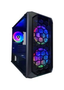 apevia prodigy-bk micro-atx gaming case with 1 x tempered glass panel, top usb3.0/usb2.0/audio ports, 3 x rgb fans, black frame