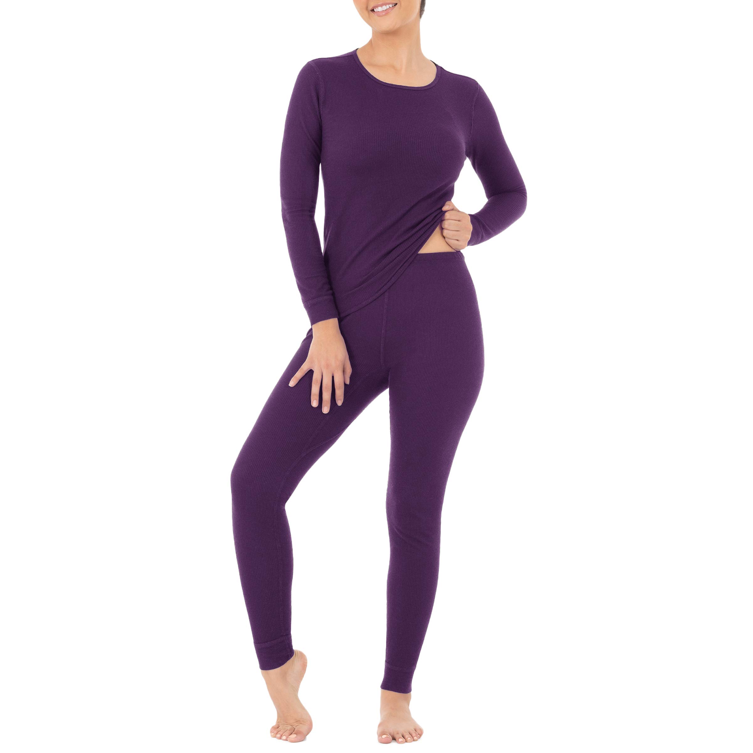 Fruit of the Loom Women's Micro Waffle Premium Thermal Set, Violet, Large