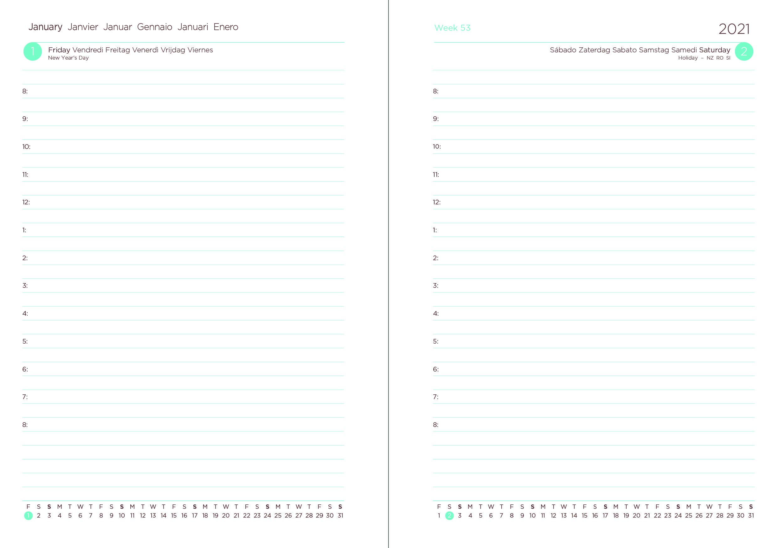 Letts Floral A6 Day to Page with appointments 2021 Diary - Green