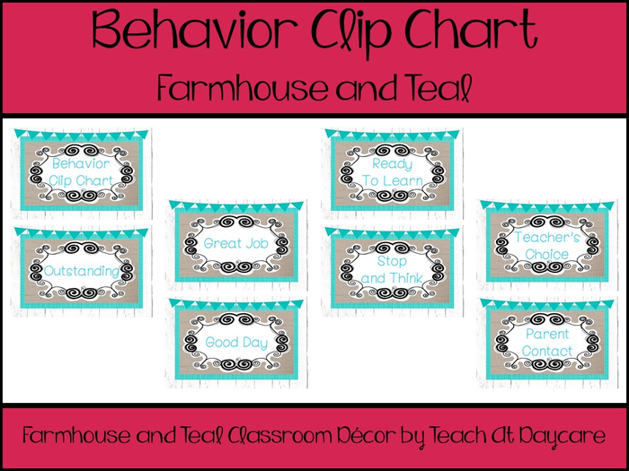 Printable Farmhouse and Teal Behavior Clip Chart