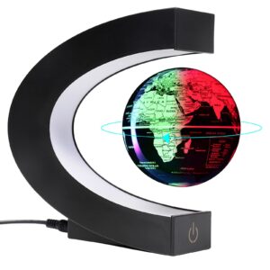 magnetic levitation floating rotating 3in world globe for children with colored lamp and touch switch for men boss cool home/office decor unique gifts or kids desk tech accessories gadget toys