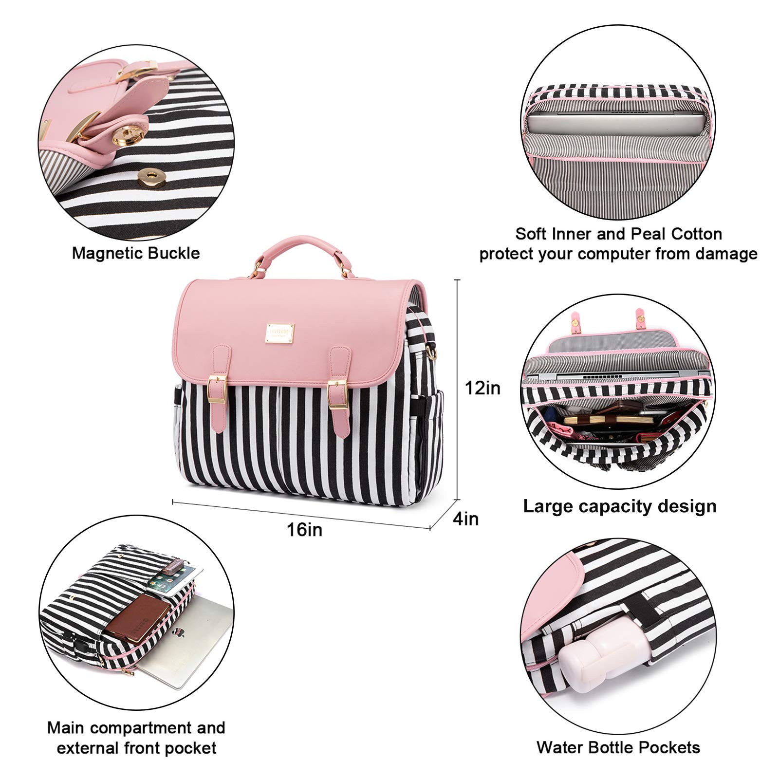 LOVEVOOK Laptop Bag for Women Large Capacity Computer Bags Cute Messenger Bag Briefcase Business Work Bags Purse, 15.6inch, Pink-Pro