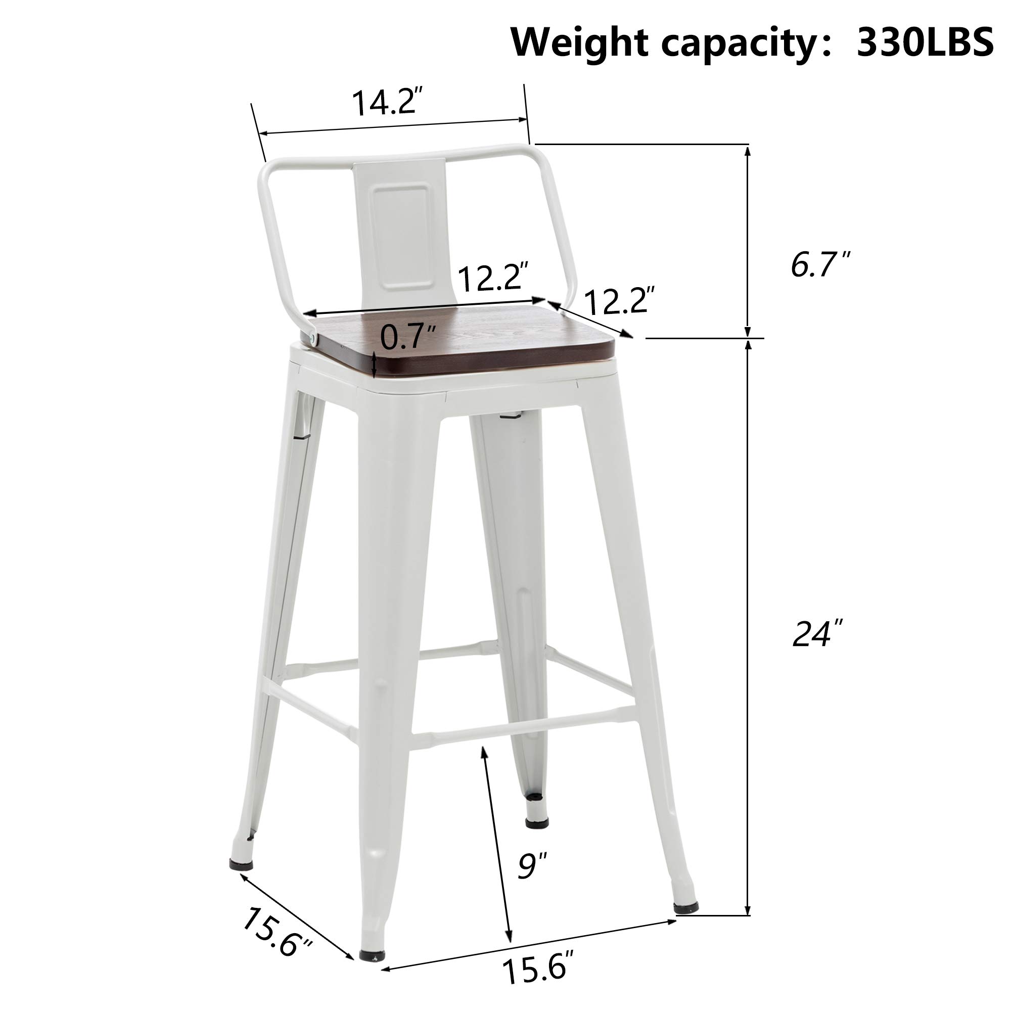 Changjie Furniture 24 Inch Swivel Bar Stools Set of 4 Counter Height Swivel Bar Stools with Backs Industrial Barstools for Kitchen (Swivel 24 inch, White Wooden)