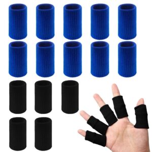 20 pcs finger sleeves protectors, sport finger sleeves finger splints thumb finger brace support elastic thumb sleeves for relieving pain arthritis trigger finger(blue black)