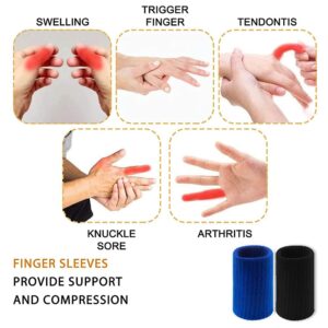 20 PCS Finger Sleeves Protectors, Sport Finger Sleeves Finger Splints Thumb Finger Brace Support Elastic Thumb Sleeves for Relieving Pain Arthritis Trigger Finger(Blue Black)