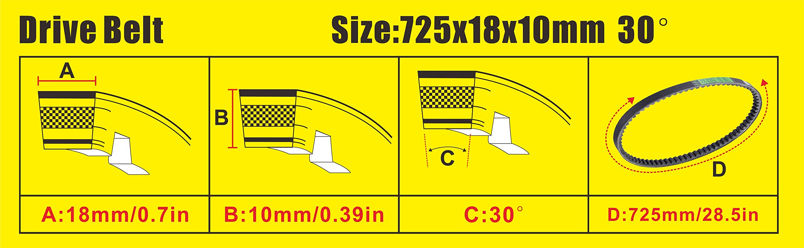 MRELC 3 Pcs Go Kart Drive Belt 725,Drive Belt Clutch Replacement for Hammerhead 80T TrailMaster Mid XRX Mud Head Go Kart 6.5HP Engine 30 Series(Go-Karts 9.110.018-9.100.018-725)