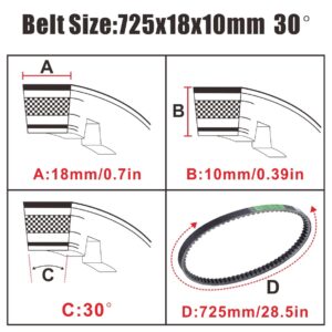 MRELC 3 Pcs Go Kart Drive Belt 725,Drive Belt Clutch Replacement for Hammerhead 80T TrailMaster Mid XRX Mud Head Go Kart 6.5HP Engine 30 Series(Go-Karts 9.110.018-9.100.018-725)