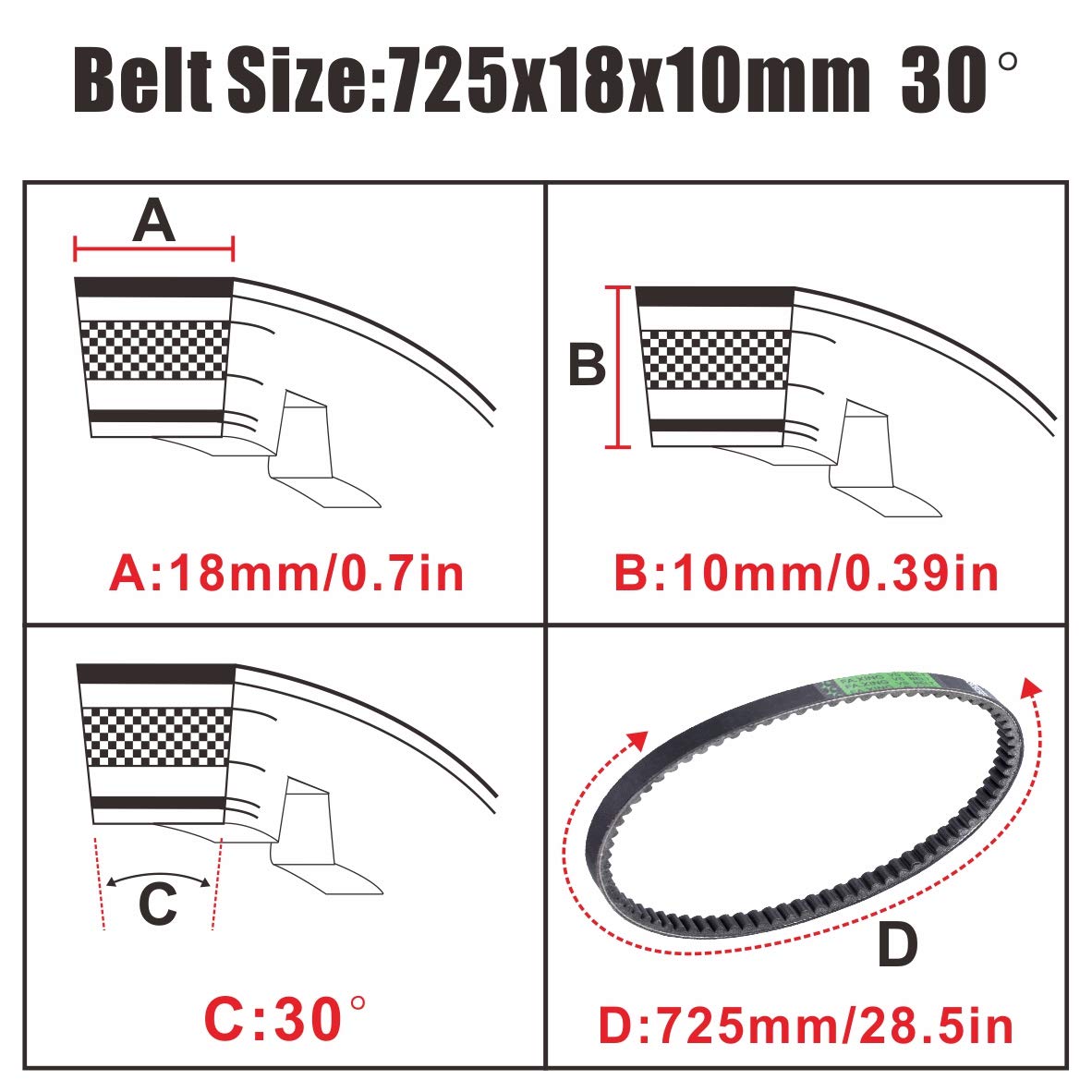 MRELC 3 Pcs Go Kart Drive Belt 725,Drive Belt Clutch Replacement for Hammerhead 80T TrailMaster Mid XRX Mud Head Go Kart 6.5HP Engine 30 Series(Go-Karts 9.110.018-9.100.018-725)