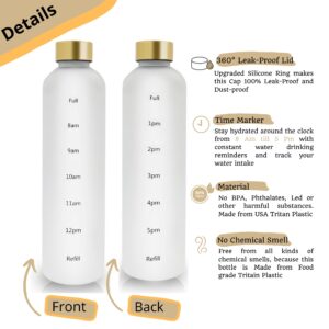 Healthywish Water Bottle Tracker, 1 Liter | 32 Oz, Gold Lid, Motivational, Leak Proof, BPA Free, Cycling