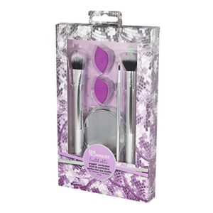 Real Techniques Poppin' Perfection Makeup Brush Set with Makeup Blender Beauty Sponges and Compact Makeup Mirror, Set of 6