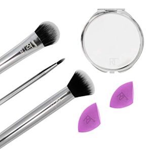 Real Techniques Poppin' Perfection Makeup Brush Set with Makeup Blender Beauty Sponges and Compact Makeup Mirror, Set of 6