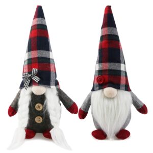 christmas gnomes decorations - mr and mrs buffalo plaid xmas gnome plush, handmake scandinavian tomte for christmas home table tiered tray decor gifts - farmhouse decor