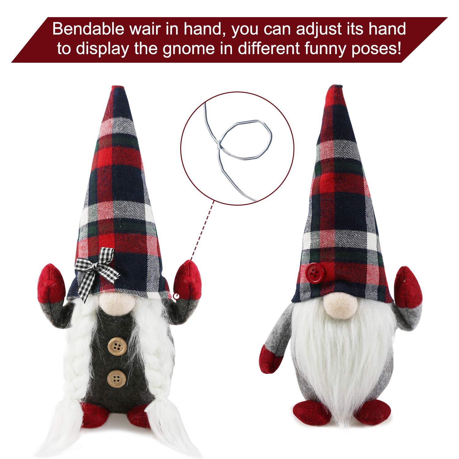 Christmas Gnomes Decorations - Mr and Mrs Buffalo Plaid Xmas Gnome Plush, Handmake Scandinavian Tomte for Christmas Home Table Tiered Tray Decor Gifts - Farmhouse Decor