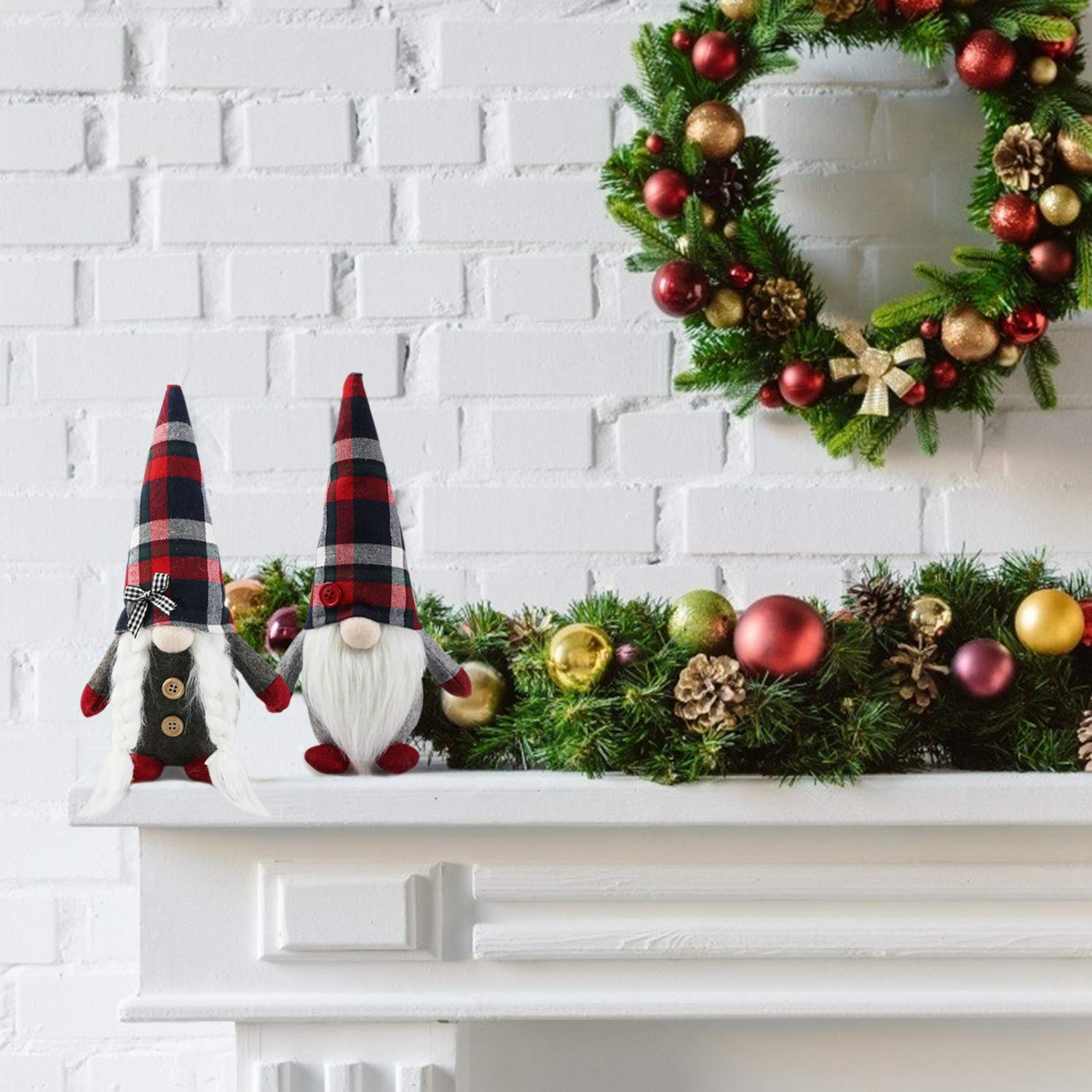 Christmas Gnomes Decorations - Mr and Mrs Buffalo Plaid Xmas Gnome Plush, Handmake Scandinavian Tomte for Christmas Home Table Tiered Tray Decor Gifts - Farmhouse Decor