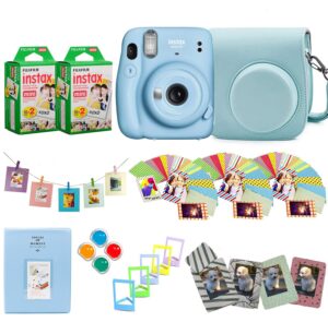 fujifilm instax mini 11 instant camera + fuji instax film 40 shots + protective case + magnetic frames + album, frames design kit (sky blue)