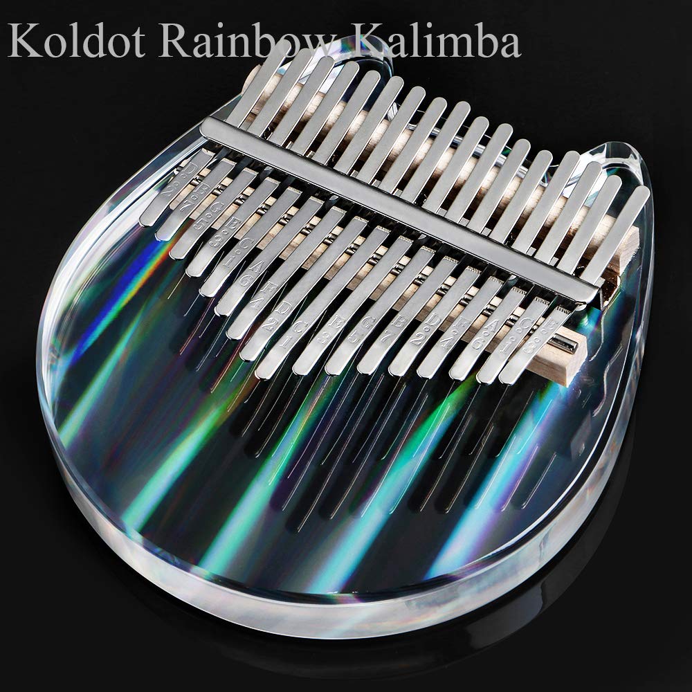 Rainbow Clear Kalimba Thumb Piano Cat Shaped 17 Key Solid Finger Piano Transparent Body Cute Crystal Acrylic Kalimba With Hard Case Gifts for Kids Adult Beginners with Tuning Hammer