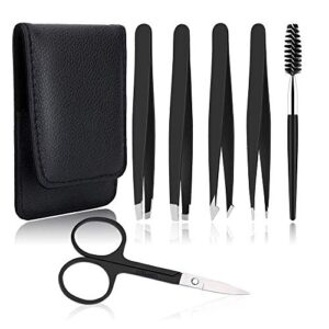 tweezers, [6+1 pcs] tweezer kit, professional tweezers set, eyebrow tweezers, tweezers for women facial hair, men women eyebrow tweezer set, tweezers for wig plucking, ingrown hair removal, splinter