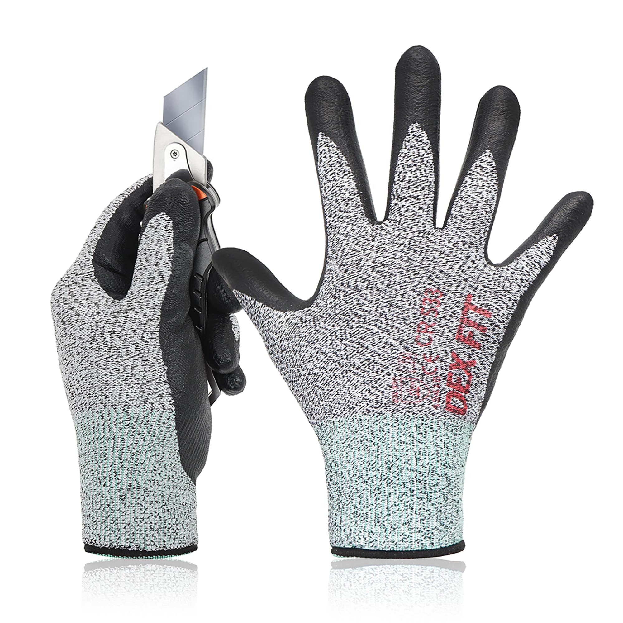 DEX FIT Level 2 Cut Resistant Gloves CR533 - Firm Non-Slip Grip; Thin & Lightweight; Durable & Foam Coated; Soft & 3D-Comfort Fit; Washable; Grey 8 (M) 1 Pair