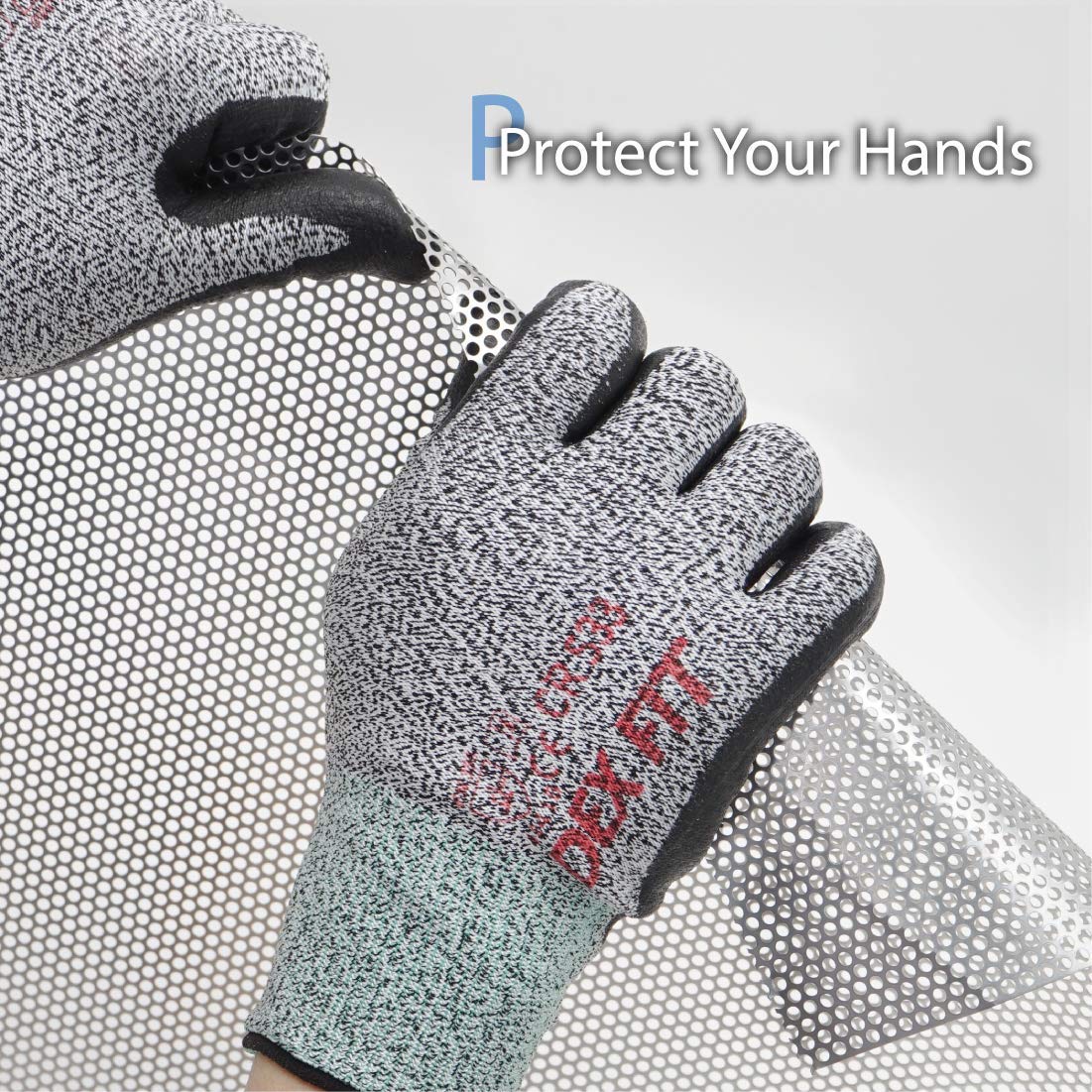 DEX FIT Level 2 Cut Resistant Gloves CR533 - Firm Non-Slip Grip; Thin & Lightweight; Durable & Foam Coated; Soft & 3D-Comfort Fit; Washable; Grey 8 (M) 1 Pair