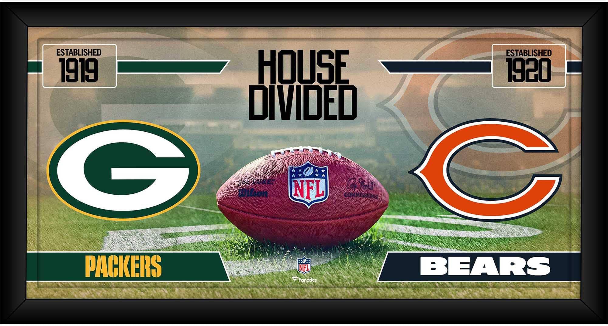 Sports Memorabilia Green Bay Packers vs. Chicago Bears Framed 10" x 20" House Divided Football Collage - NFL Team Plaques and Collages