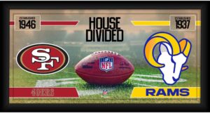 san francisco 49ers vs. los angeles rams framed 10" x 20" house divided football collage - nfl team plaques and collages