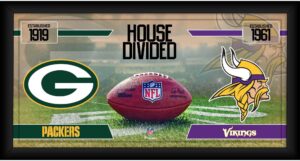 green bay packers vs. minnesota vikings framed 10" x 20" house divided football collage - nfl team plaques and collages