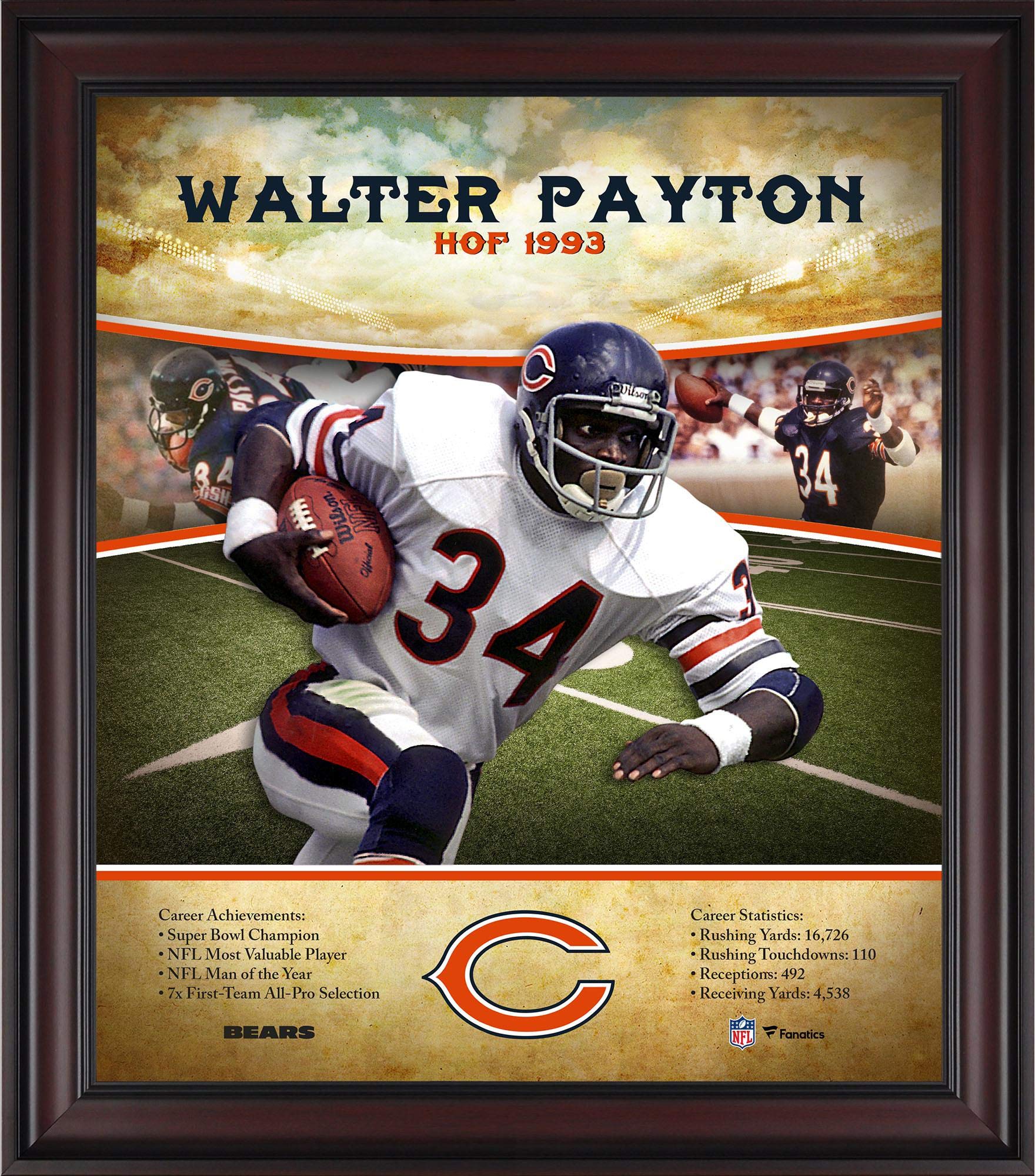 Walter Payton Chicago Bears Framed 15" x 17" Hall of Fame Career Profile - NFL Player Plaques and Collages