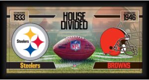 pittsburgh steelers vs. cleveland browns framed 10" x 20" house divided football collage - nfl team plaques and collages