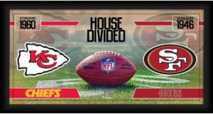 sports memorabilia kansas city chiefs vs. san francisco 49ers framed 10" x 20" house divided football collage - nfl team plaques and collages