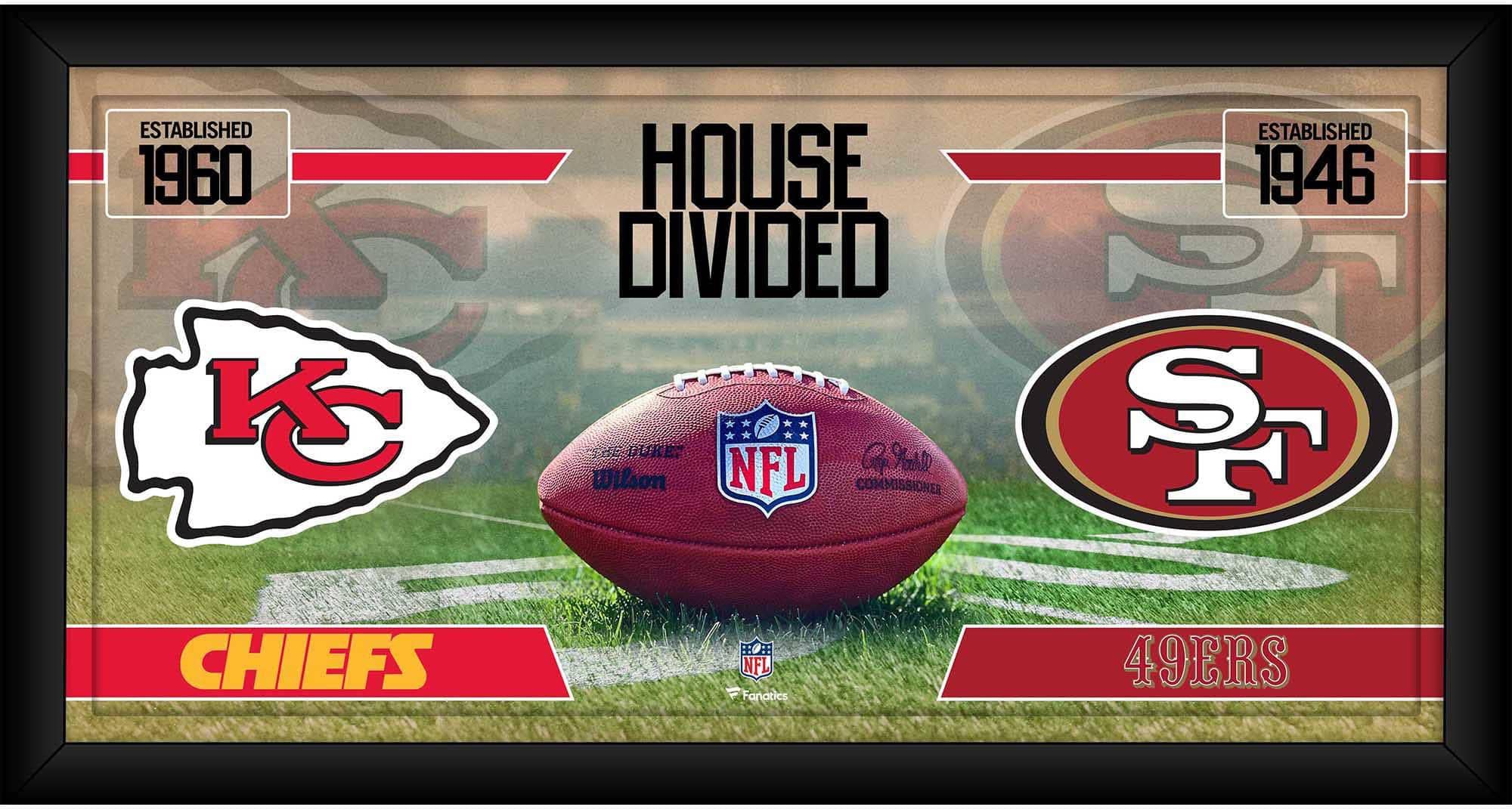 Sports Memorabilia Kansas City Chiefs vs. San Francisco 49ers Framed 10" x 20" House Divided Football Collage - NFL Team Plaques and Collages