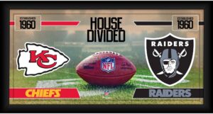 sports memorabilia kansas city chiefs vs. las vegas raiders framed 10" x 20" house divided football collage - nfl team plaques and collages