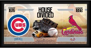 sports memorabilia chicago cubs vs. st. louis cardinals framed 10" x 20" house divided baseball collage - mlb team plaques and collages