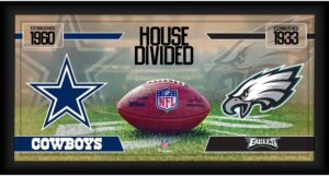 sports memorabilia dallas cowboys vs. philadelphia eagles framed 10" x 20" house divided football collage - nfl team plaques and collages