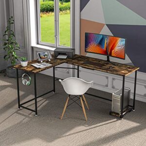 HABILY Modern L-Shaped Home Office Desk with Storage, Corner Desk for Small Space Writing PC Laptop Table Desk Workstation with Cable Management Box and Headphone Hook