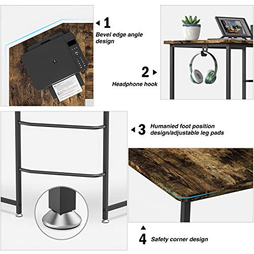 HABILY Modern L-Shaped Home Office Desk with Storage, Corner Desk for Small Space Writing PC Laptop Table Desk Workstation with Cable Management Box and Headphone Hook