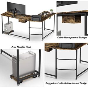 HABILY Modern L-Shaped Home Office Desk with Storage, Corner Desk for Small Space Writing PC Laptop Table Desk Workstation with Cable Management Box and Headphone Hook