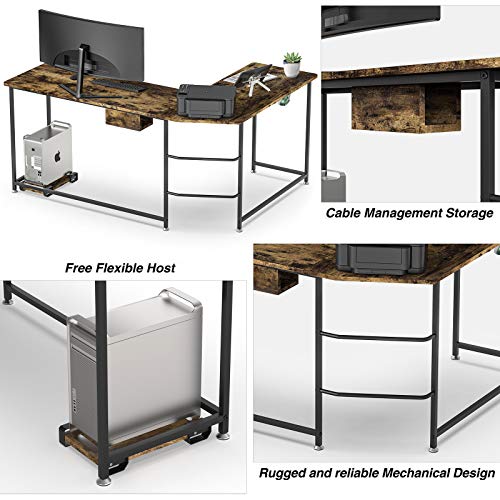 HABILY Modern L-Shaped Home Office Desk with Storage, Corner Desk for Small Space Writing PC Laptop Table Desk Workstation with Cable Management Box and Headphone Hook