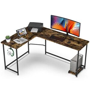 HABILY Modern L-Shaped Home Office Desk with Storage, Corner Desk for Small Space Writing PC Laptop Table Desk Workstation with Cable Management Box and Headphone Hook