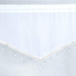 JAIJY Sheer Solid Country Curtain Drapes Window Treatment Valances Beaded Ascot Rod Pocket Curtains for Small Window Garden Living Room Home Bedroom Kitchen Cafe Farmhouse, 2 Panels, White